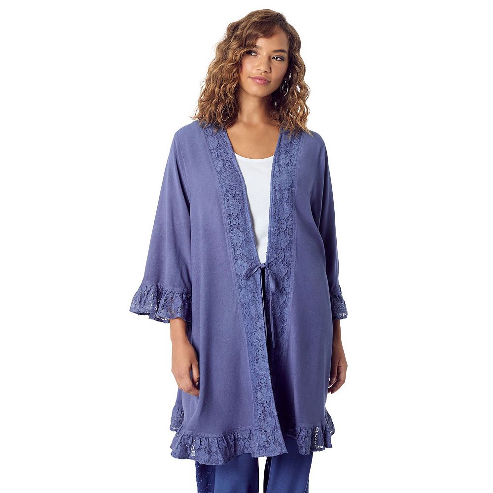 Roaman's Women's Plus Size Ruffle Trimmed Acid Wash wrap