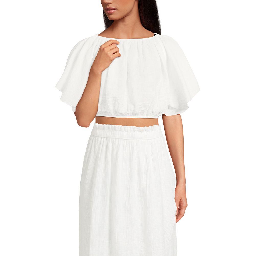 Women's Lands' End Gauze Dolman Sleeve Crop Cover-Up Top