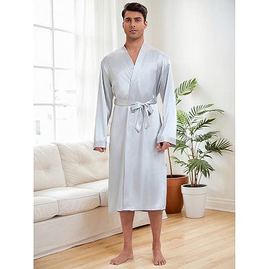 Satin Robe for Men's Nightwear Long Sleeve Kimono Bathrobe Sleepwear ...