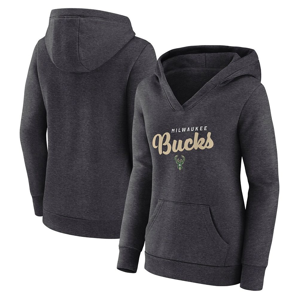 Women's Heather Charcoal Milwaukee Bucks Triumphant V-Neck Pullover Hoodie