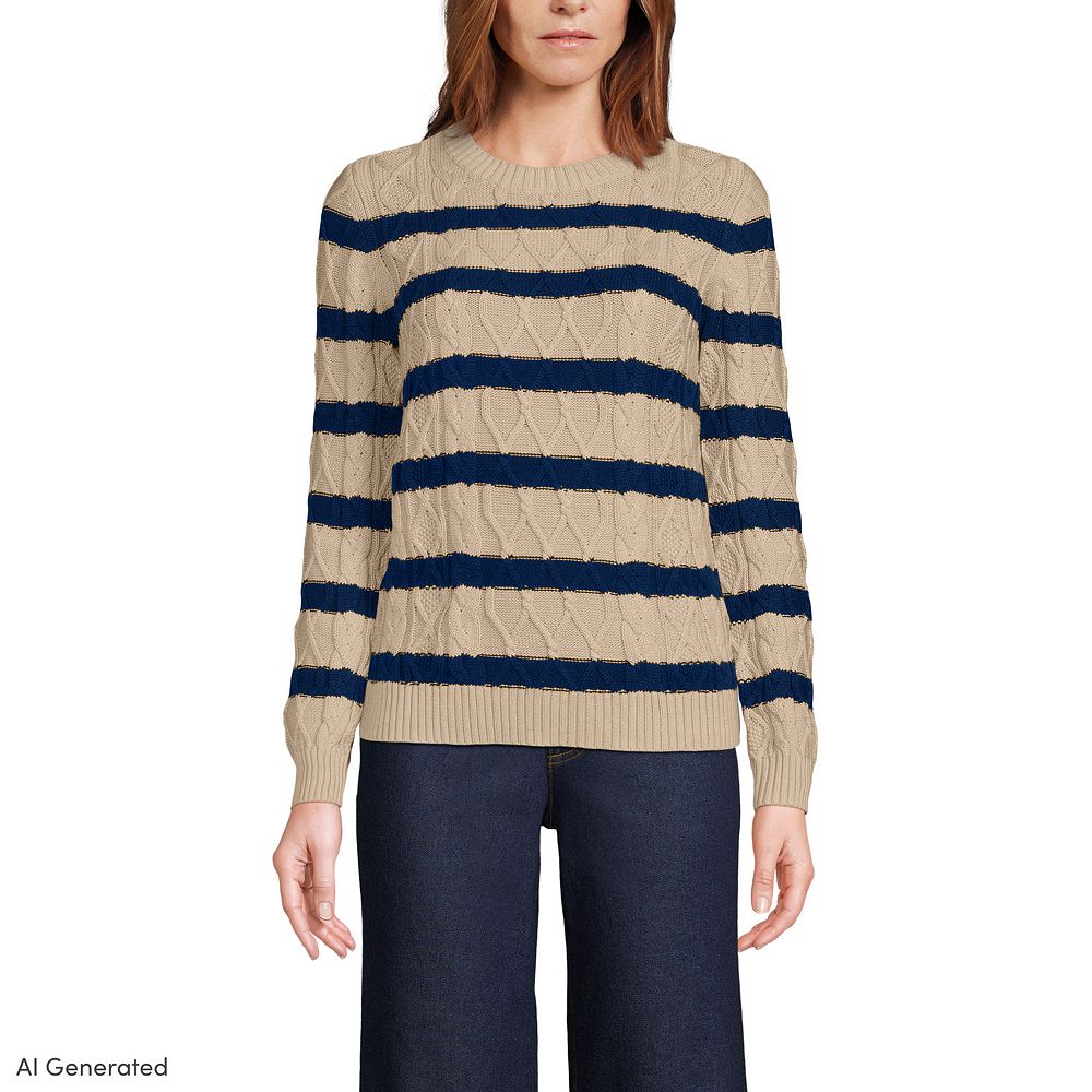 Women's Lands' End Aran Cable Crew Neck Sweater