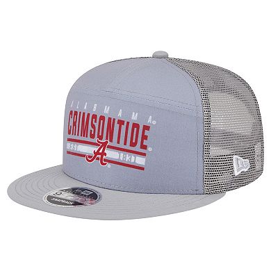 Men's New Era Gray Alabama Crimson Tide Split Panel 9FIFTY Snapback Trucker Hat