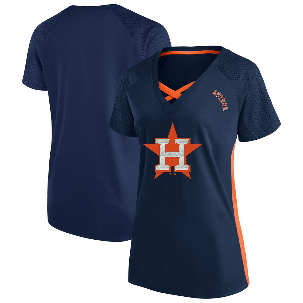 Women's Profile Navy Houston Astros Plus Size Glitter Raglan V-Neck T-Shirt