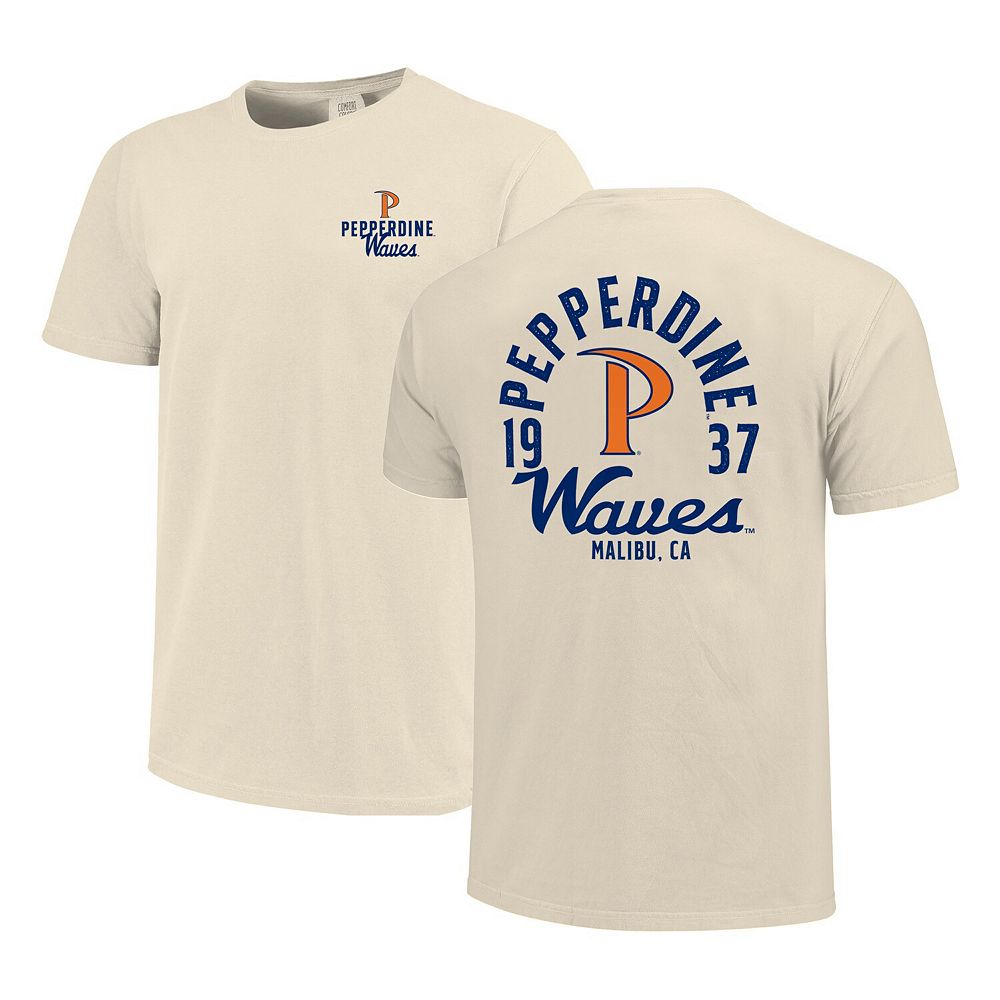 Men's Cream Pepperdine Waves Comfort Colors Mascot Overlay T-Shirt