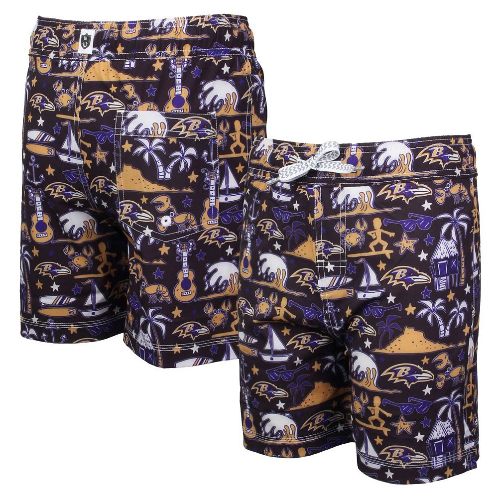 Youth Wes & Willy Black Baltimore Ravens Luau Swim Trunks