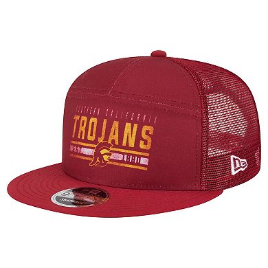 Men's New Era Cardinal USC Trojans Split Panel 9FIFTY Snapback Trucker Hat