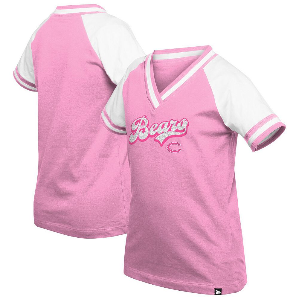 Girl's Youth New Era Pink Chicago Bears Mommy & Me Multiplier Raglan V ...