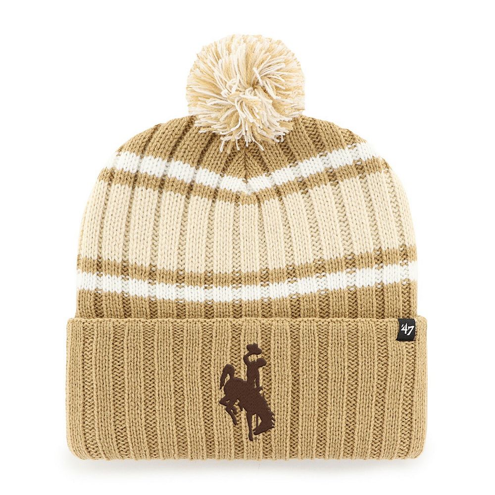Men's '47 Khaki Wyoming Cowboys Plateau Cuffed Knit Hat with Pom