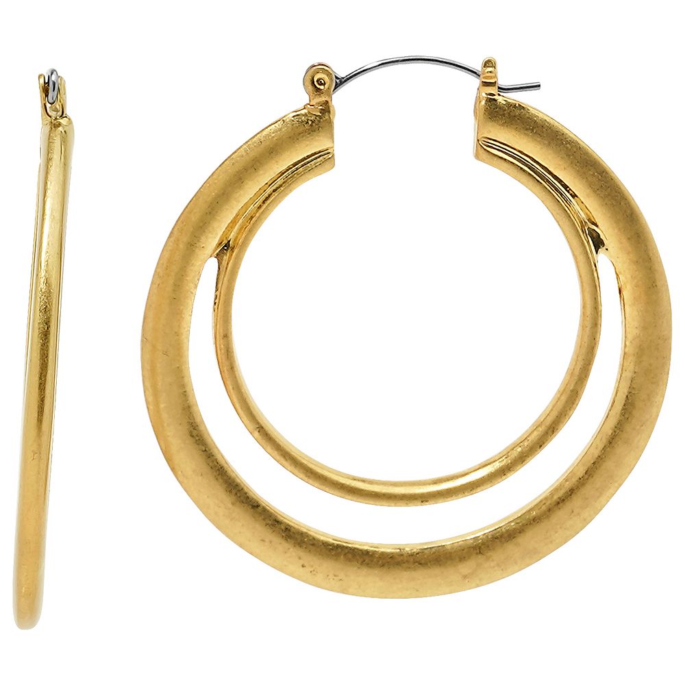 Emberly Gold Tone Double Ring Hoop Earrings