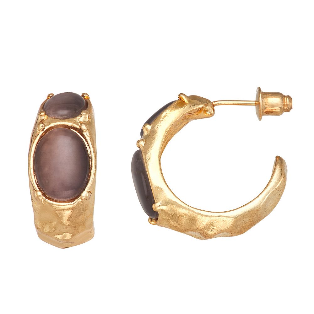 Emberly Gold Tone Stone Chubby Hoop Earrings
