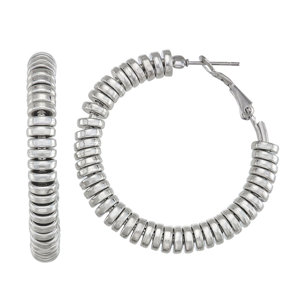 Emberly Silver Tone Beaded Hoop Earrings