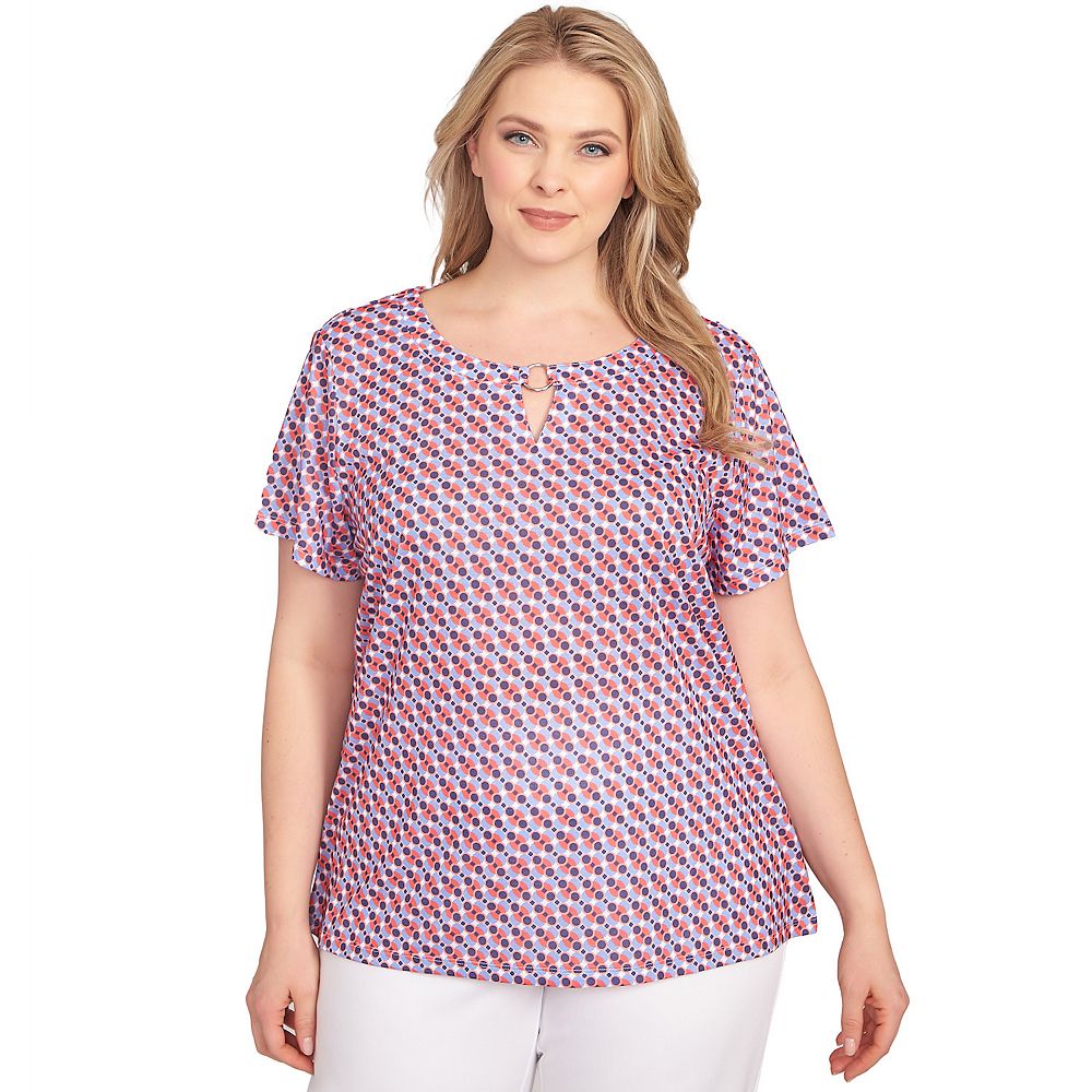 Hearts of Palm Plus Size Anchors Away Short Sleeve Print Top