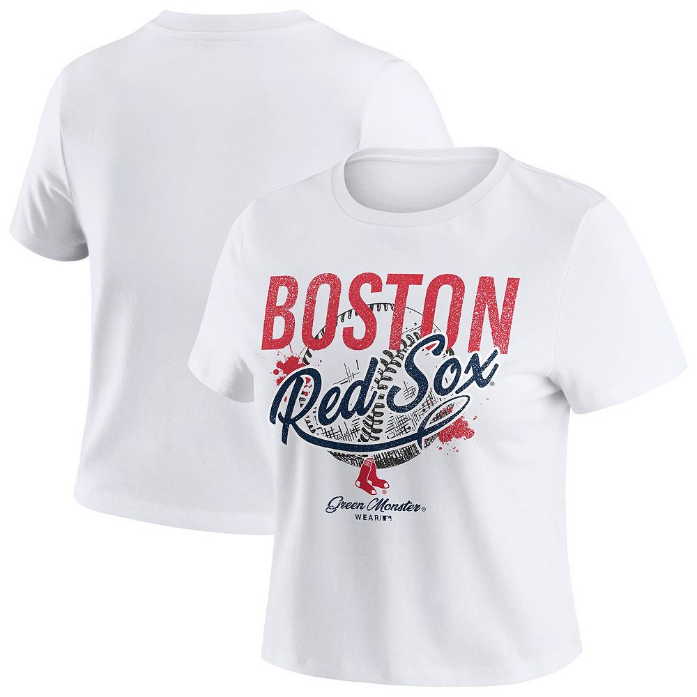 Women's WEAR by Erin Andrews White Boston Red Sox Distressed Cropped ...