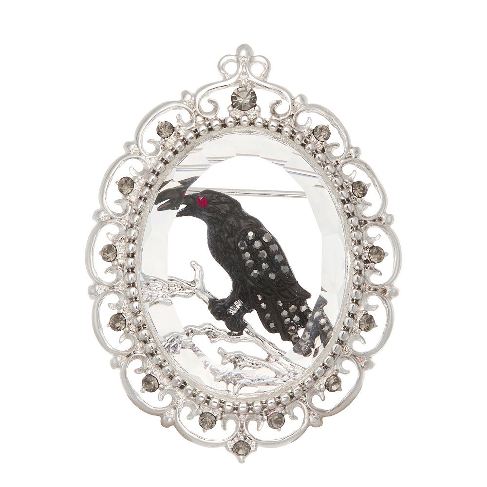 Napier Silver Tone Elevated Crow Cameo Pin