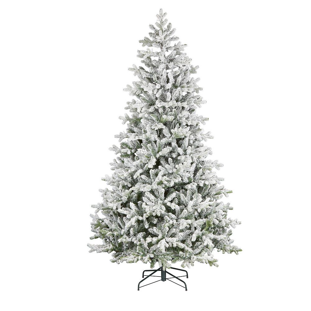 National Tree Company 7.5-ft. Flocked Amberwood Pine Hinged Artificial ...