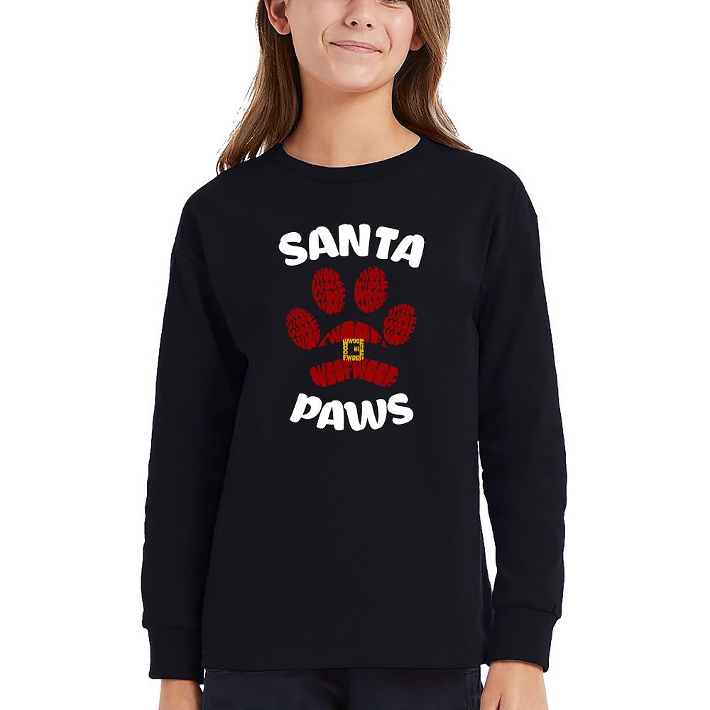 Santa Paws - Girl's Word Art Long Sleeve T-Shirt