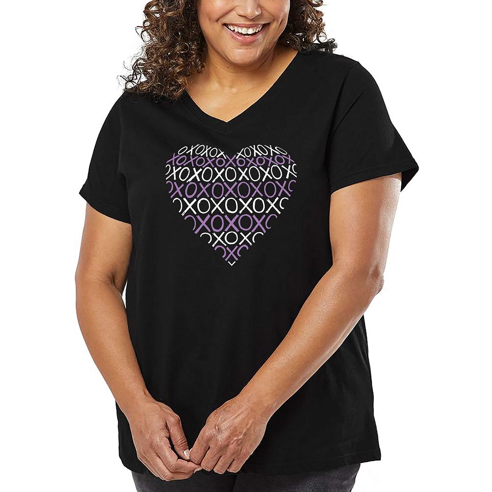 Women's Plus Size Word Art V-Neck - XOXO Heart