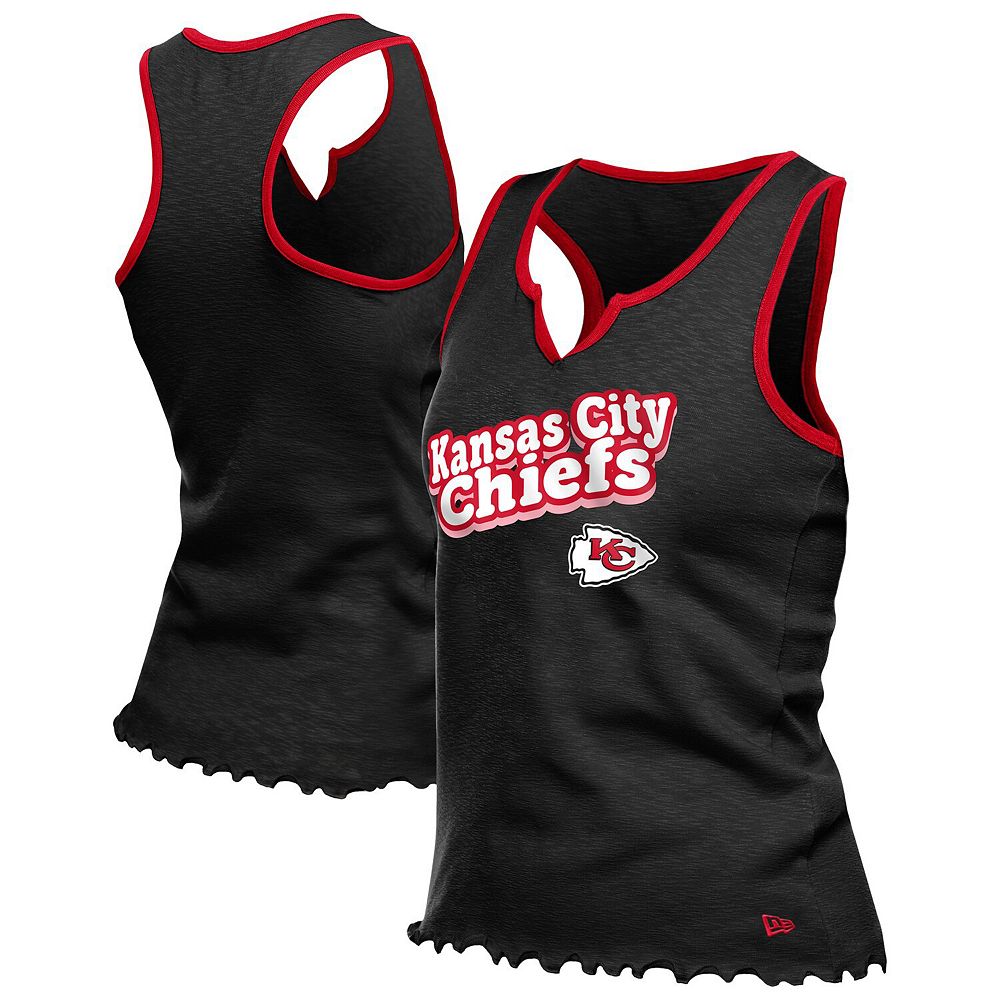 Women's New Era Black Kansas City Chiefs Lettuce Hem Notch Neck Tri ...