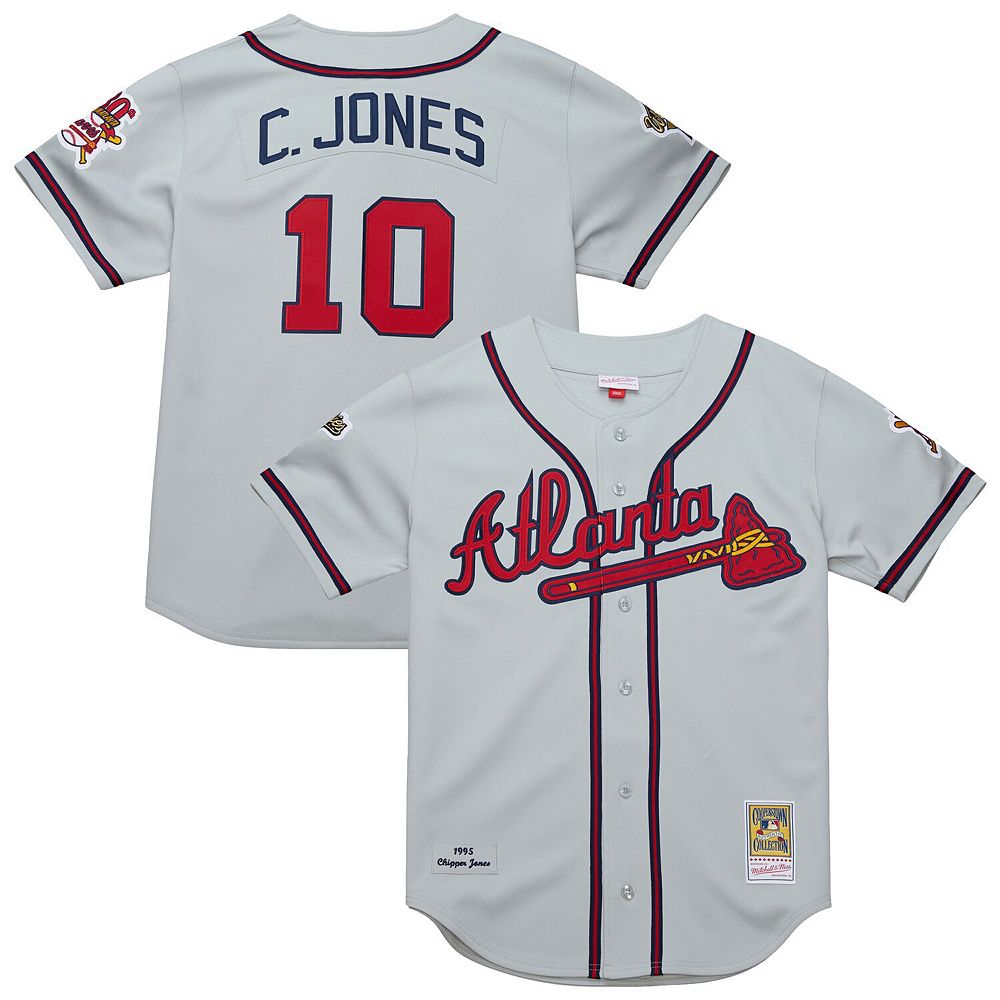 Men's Mitchell & Ness Chipper Jones Gray Atlanta Braves 1995 Throwback ...