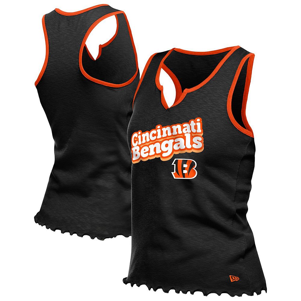 Women's New Era Black Cincinnati Bengals Lettuce Hem Notch Neck Tri ...