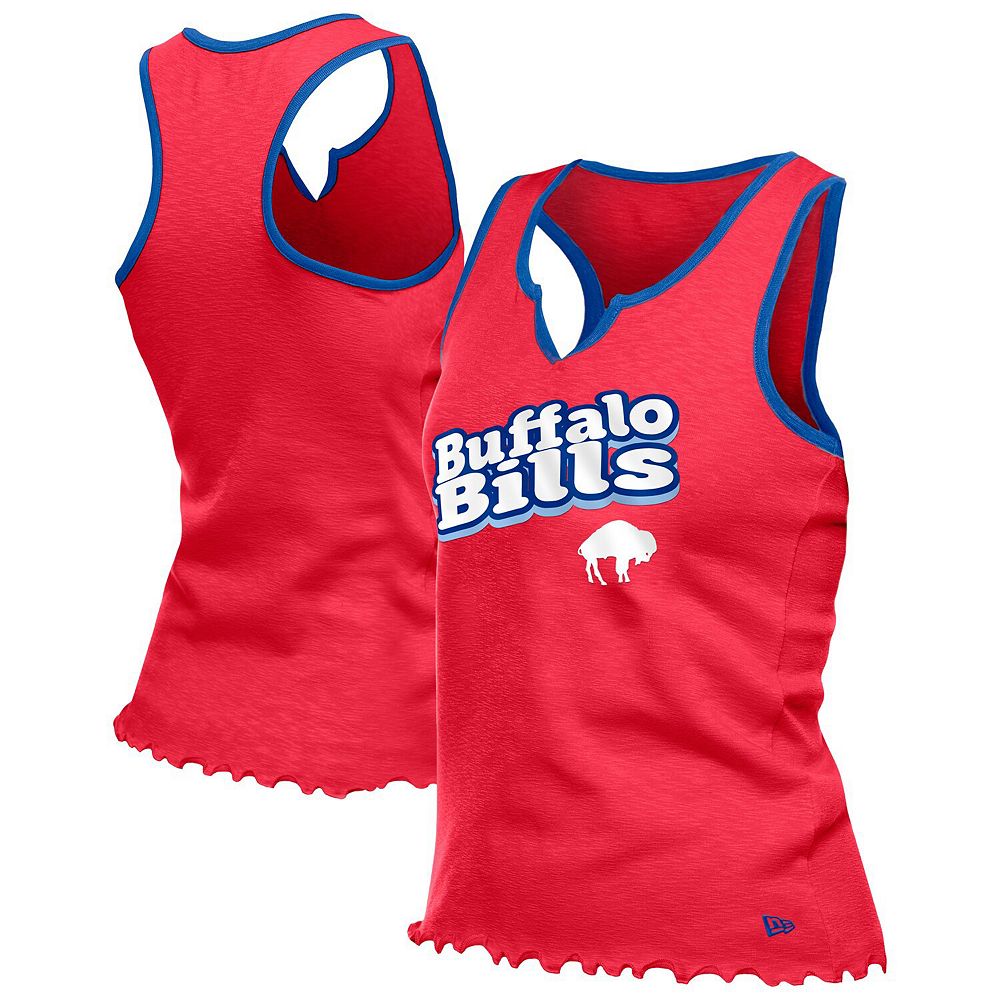 Women's New Era Red Buffalo Bills Lettuce Hem Notch Neck Tri-Blend Tank Top