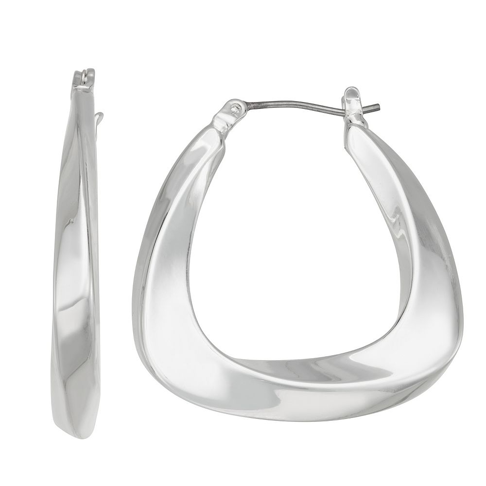 Napier Silver Tone Twisted U-Hoop Earrings