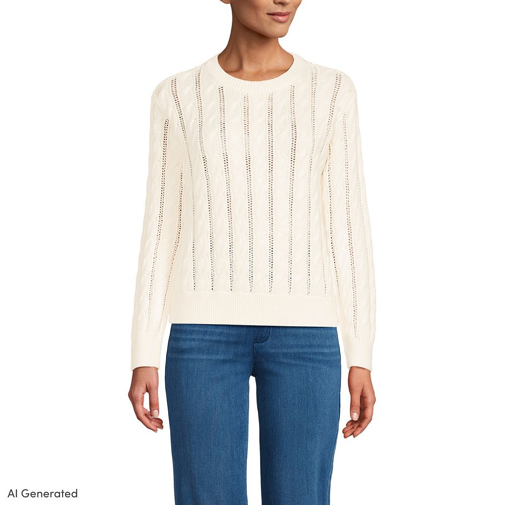 Women's Lands' End Drifter Cable Pointelle Stitch Sweater