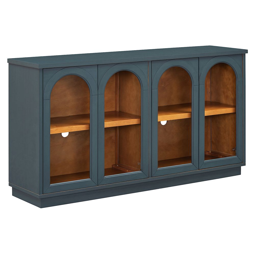 Merax 4-Door Large Storage Buffet Cabinet with Glass Doors, Arched Cabinet with Adjustable Shelves