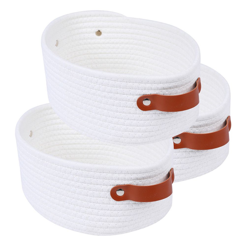 3 Packs Woven Storage Basket, Shelf Closet Oval Storage Bin with Handles