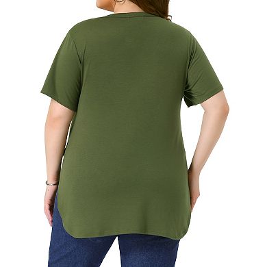 Plus Size Top for Women Summer Short Sleeve Round Neck Side Split Hem T-Shirts