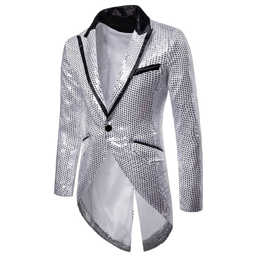 Mens Sequin Tailcoat Swallowtail Suit Jacket 1-Button Slim Coat