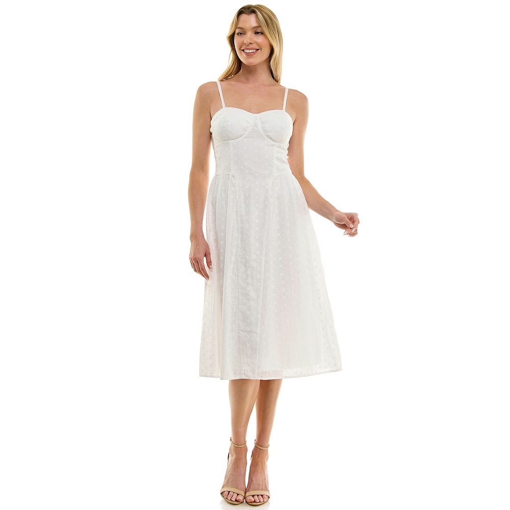 Juniors' Lily Rose Sleeveless Molded Cup Eyelet Midi Dress