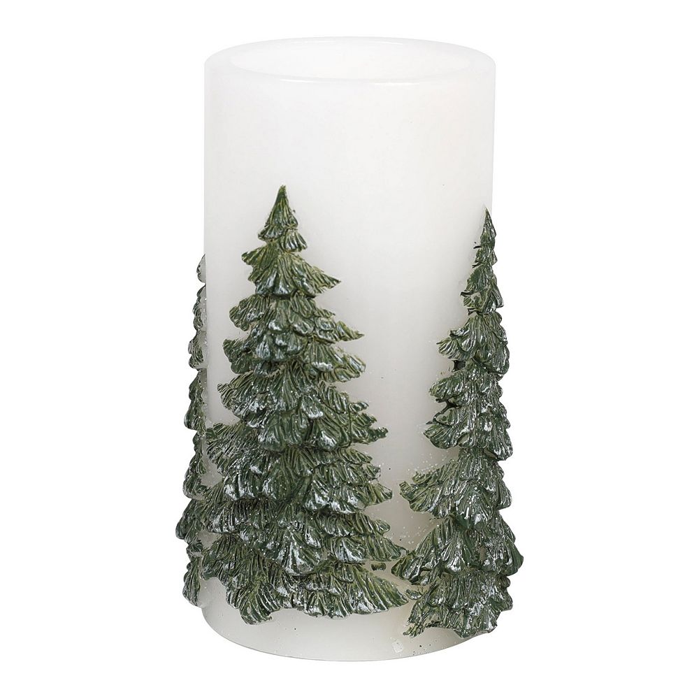 Mikasa Christmas Tree Embossed LED Wax Pillar Candle 3" x 6"