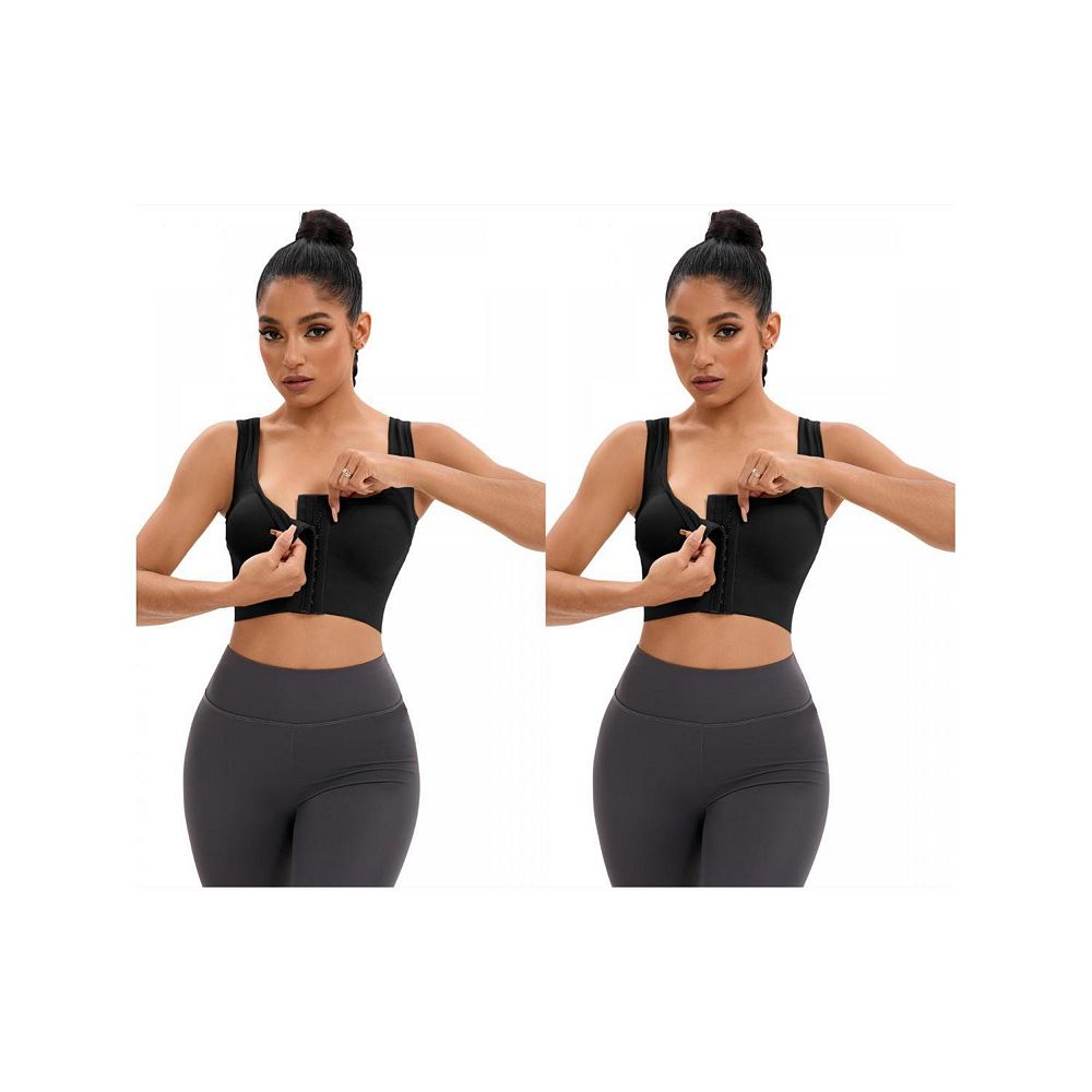 2 Packs Women's Front Closure Full Support Sports Bra Workout Wirefree Padded Bras