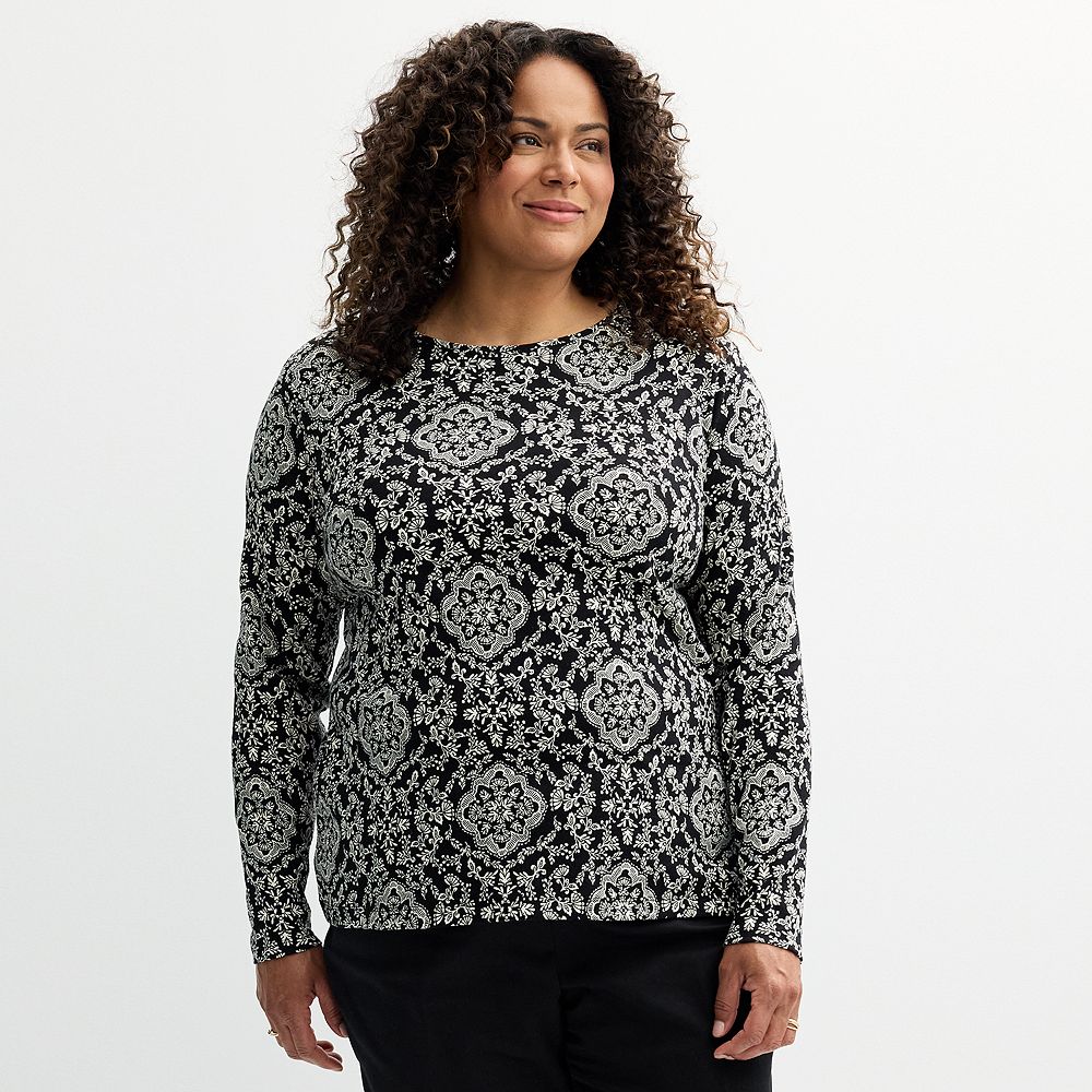 Plus Size Croft & Barrow® Essential Crewneck Long Sleeve Tee