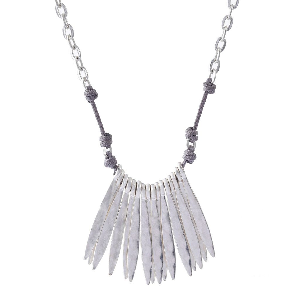 Bella Uno Fine Silver Plated Worn Silver Tone Graduated Fan Necklace