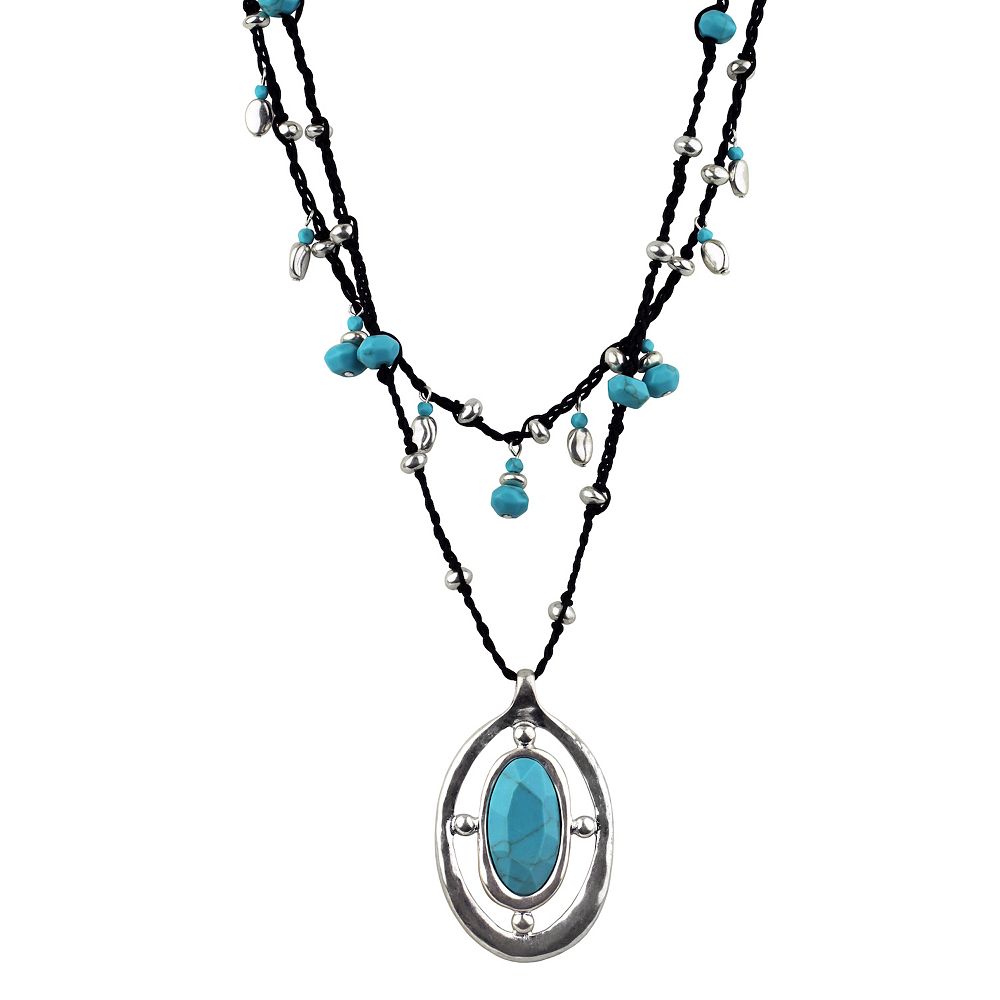 Bella Uno Fine Silver Plated Worn Silver Tone Reconstituted Turquoise ...