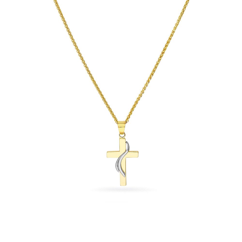 Color Romance Two-Tone 14k Gold Ribbon Cross Pendant Necklace