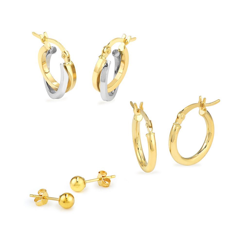 Color Romance 14k Gold Stud, Hoop & Double Hoop Earring Set