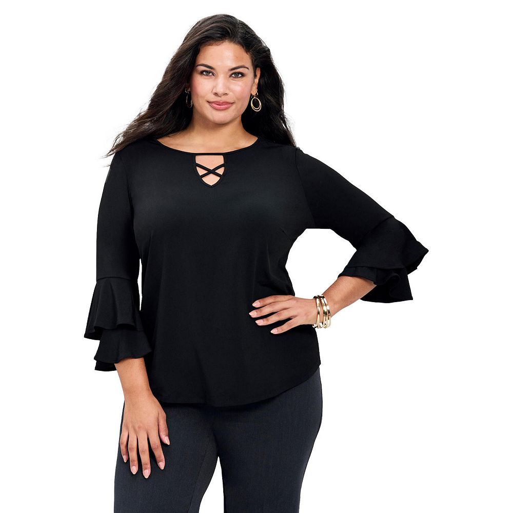 Avenue Women's Plus Size Vienna Bell Sleeve Top