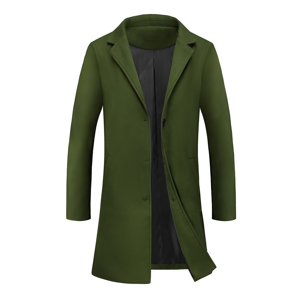 Classic Overcoat for Men Notched Lapel Single Breasted Formal Long Coat