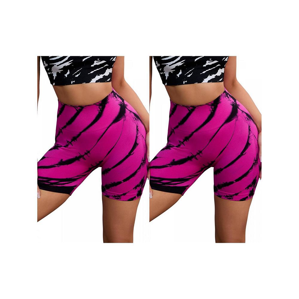 2 Packs Women's Tie Dye Biker Shorts High Waist Workout Running Fitness ...