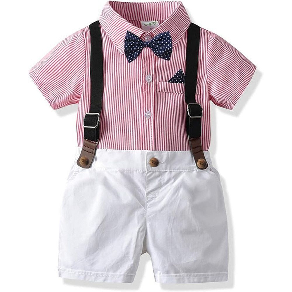 Toddler Boys Patriotic Red Button-Up and Suspenders Set