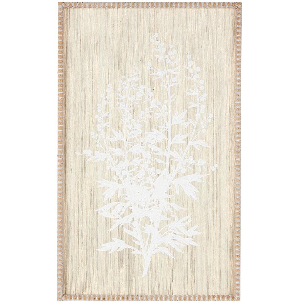 Stella & Eve Wood Textured Floral Design Wall Decor with Beaded Frame