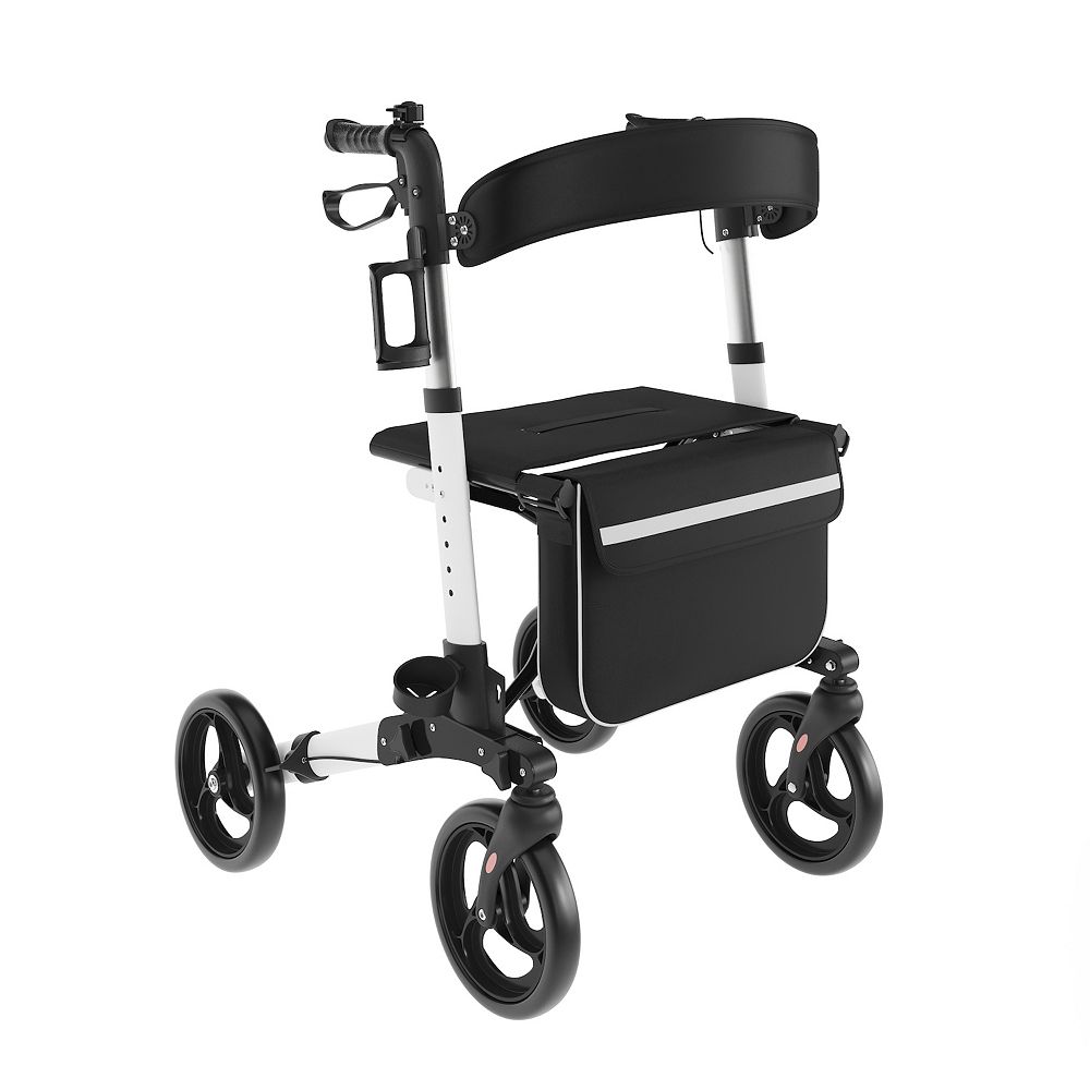 Emma and Oliver Foldable Height-Adjust Rollator Walker with 3-Setting ...