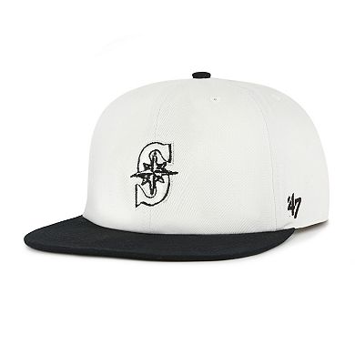 Men's '47 White/Black Seattle Mariners Foundation Captain Snapback Hat