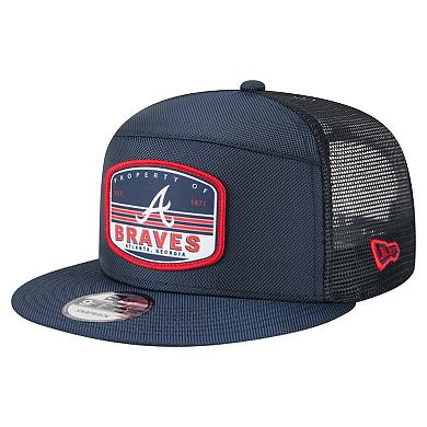 Men's New Era Navy Atlanta Braves Split Panel 9FIFTY Trucker Snapback