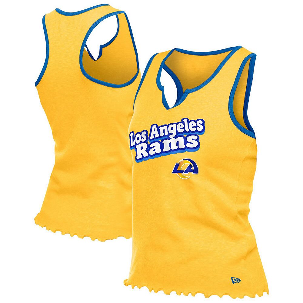 Women's New Era Gold Los Angeles Rams Lettuce Hem Notch Neck Tri-Blend ...