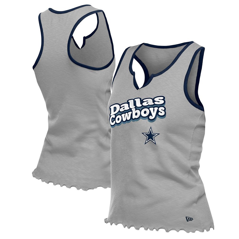 Women's New Era Silver Dallas Cowboys Lettuce Hem Notch Neck Tri-Blend ...