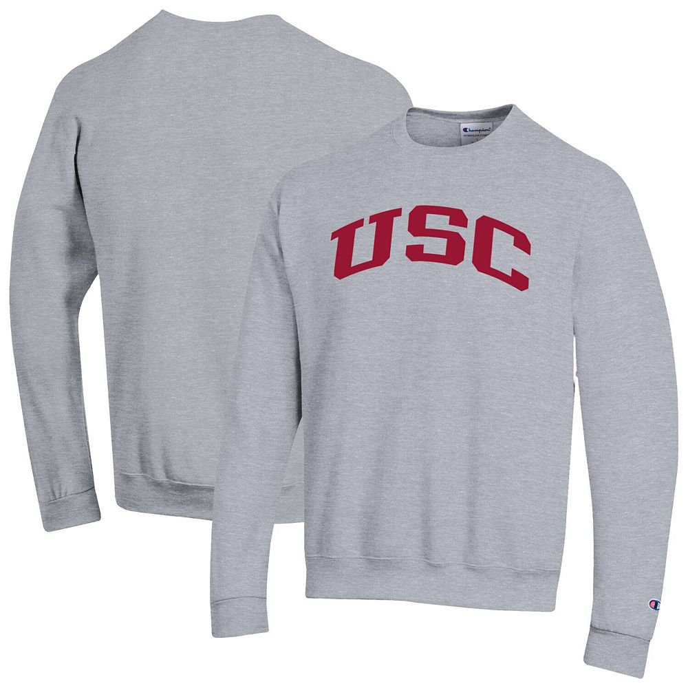 Men's Champion Heather Gray USC Trojans Basic Arch Fleece Pullover ...